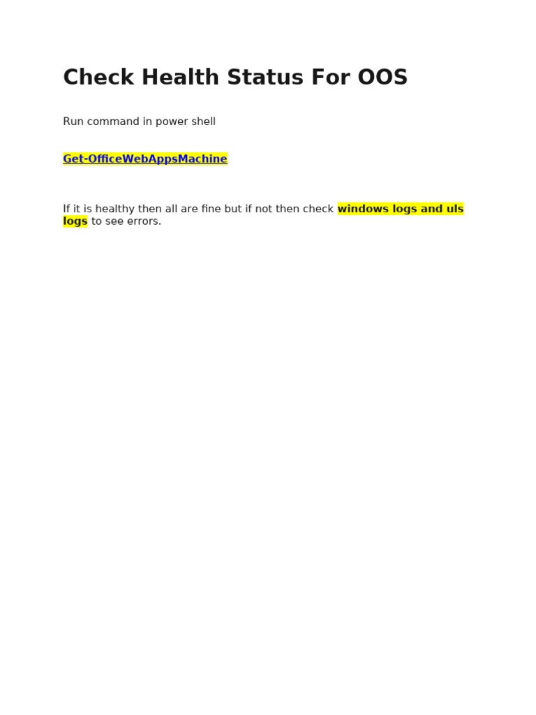Check Health Status For OOS | PDF