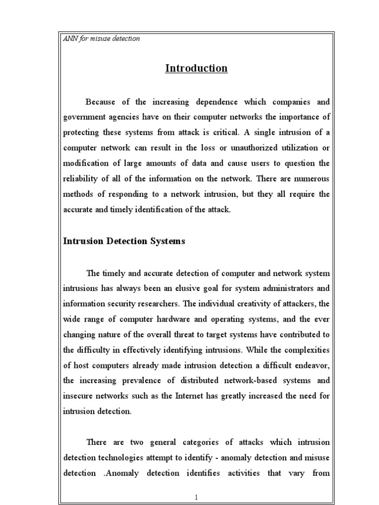 Intrusion Detection Systems: ANN For Misuse Detection | PDF ...