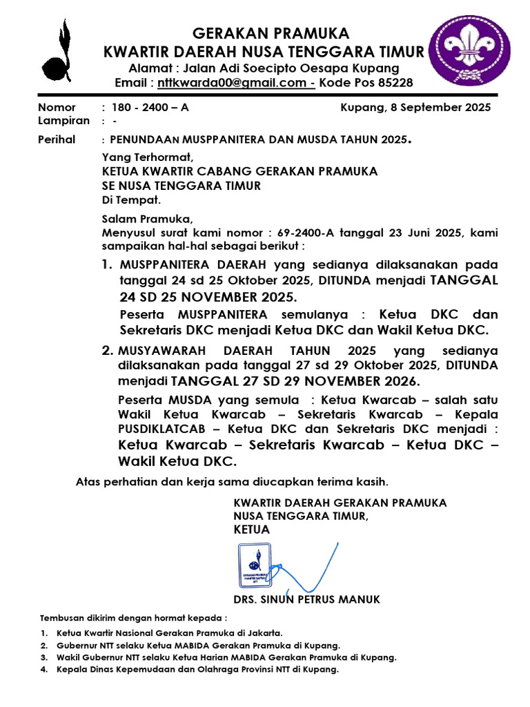 Surat 180 Ke Kwarcab Tunda Musppanitera Musda | PDF