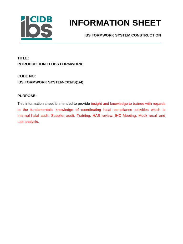 Information Sheet: Ibs Formwork System Construction | PDF | Materials ...