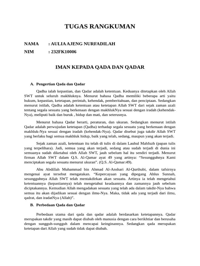 Memahami Qada dan Qadar dalam Islam | PDF