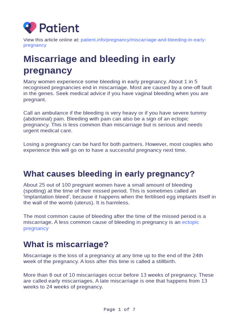 Early Pregnancy Bleeding & Miscarriage Guide | PDF | Miscarriage ...