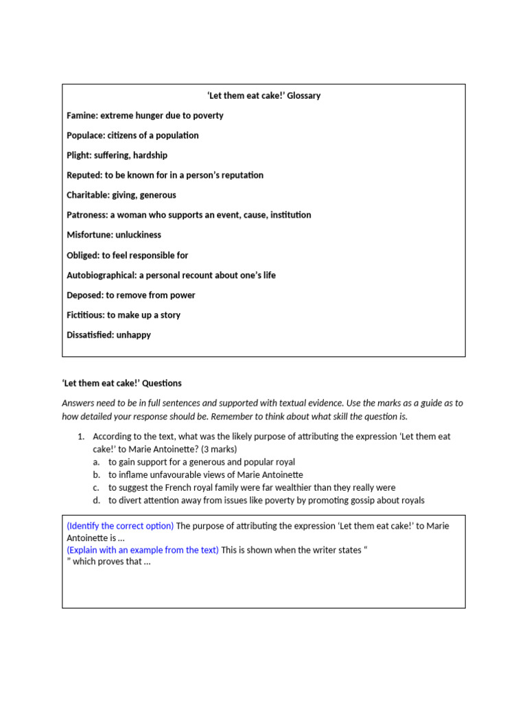 MODIFIED Let Them Eat Cake - Questions (1) | PDF