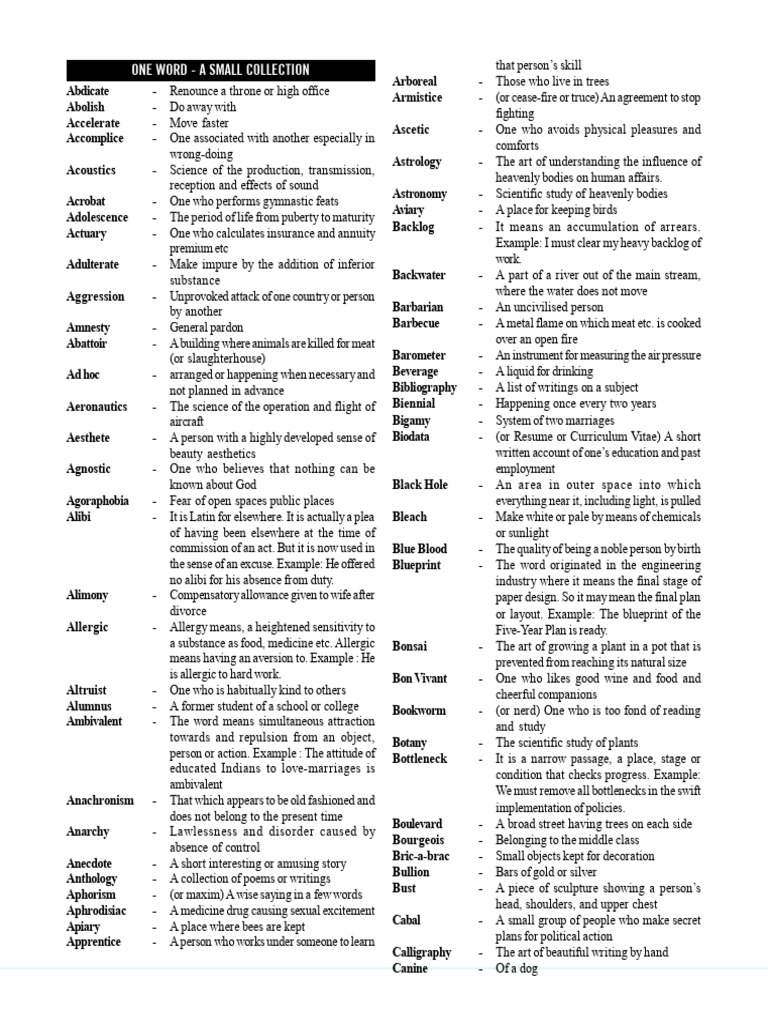 One-Word Definitions Collection | PDF