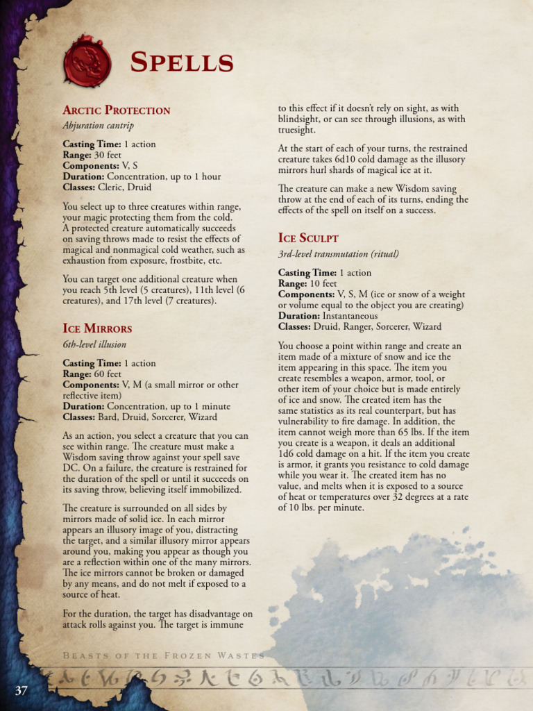 Beasts of The Frozen Wastes Spells | PDF