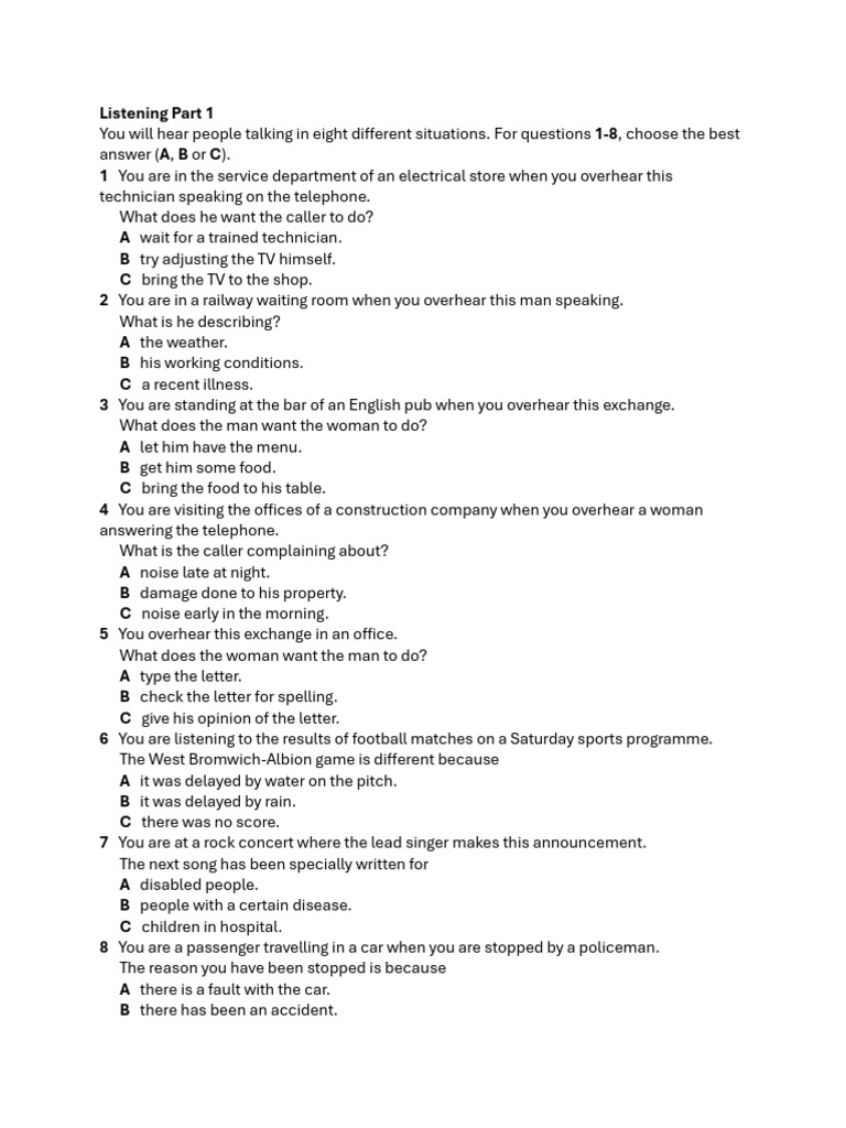 Listening Comprehension Practice Test | PDF