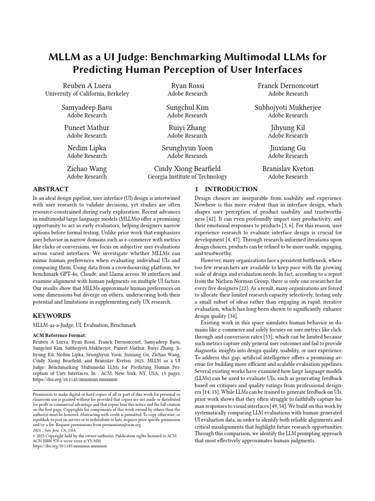 MLLM as a UI Judge: Benchmarking Multimodal LLMs for Predicting Human ...