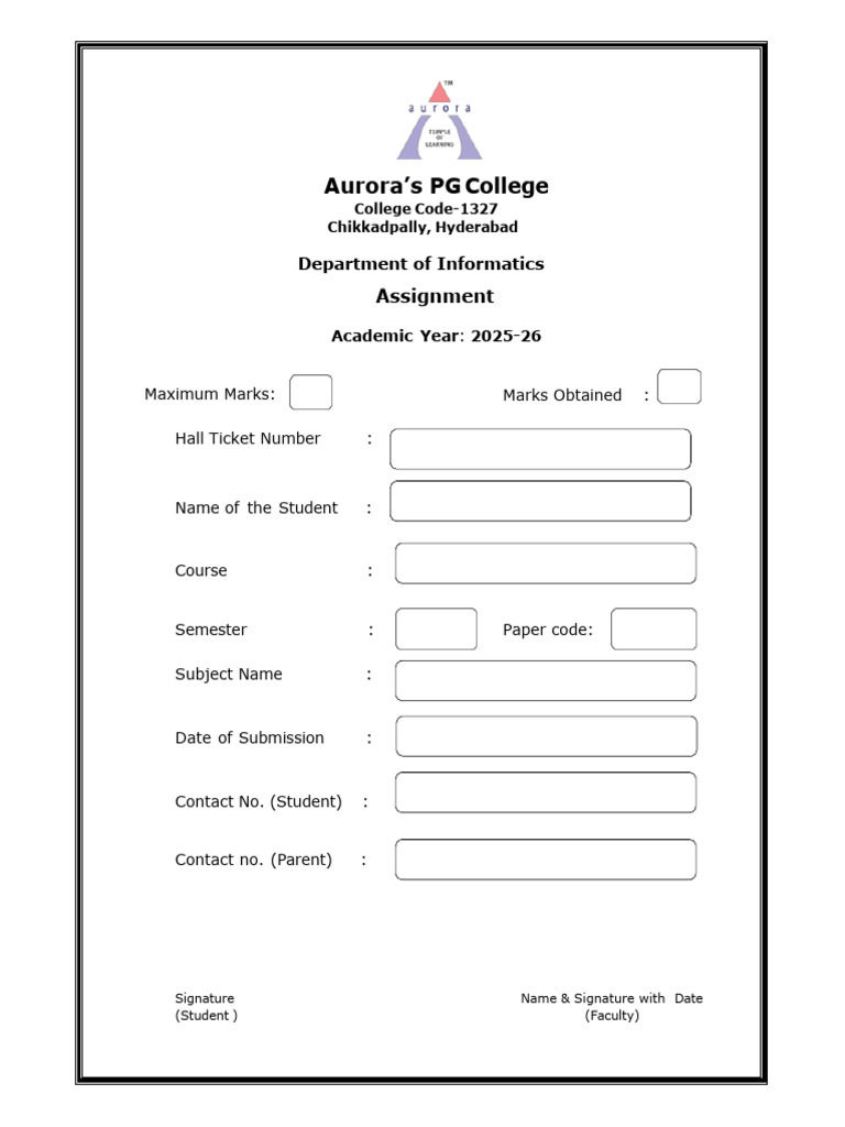 Assignment Front Page - MCA-1 | PDF