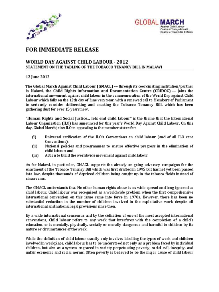 Child Labour Day Statement 2012x | PDF | International Labour ...