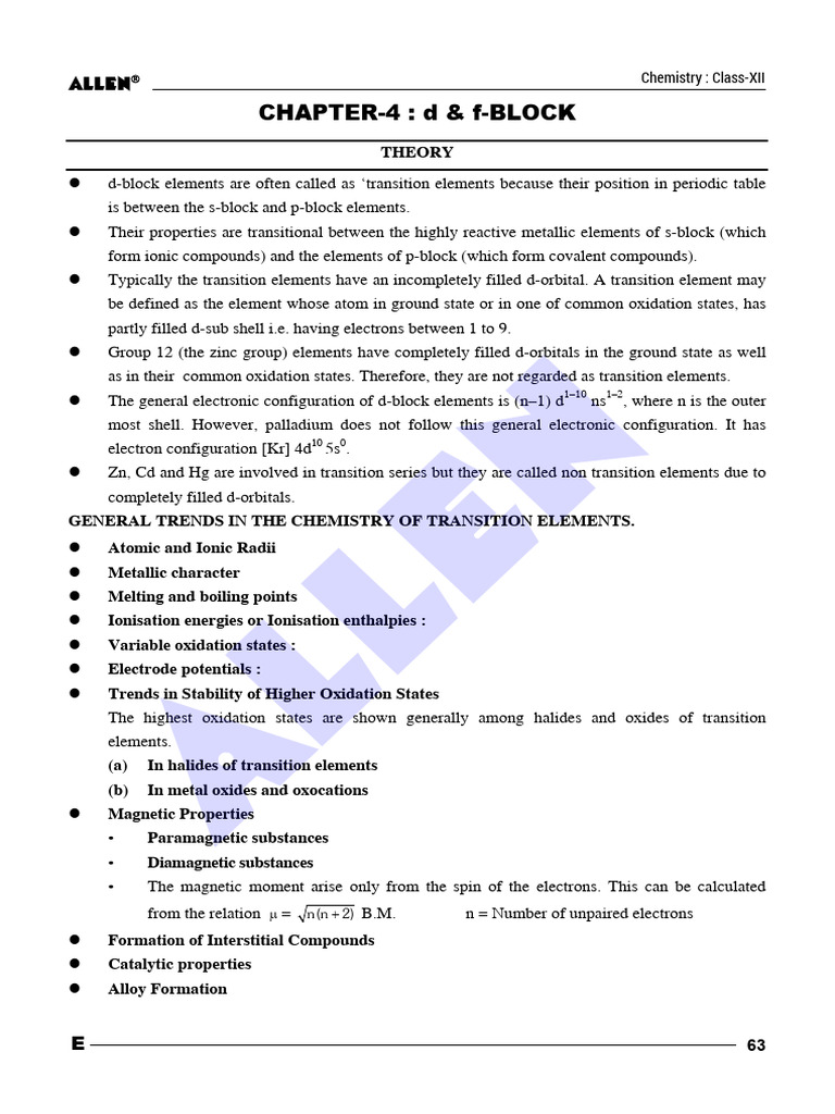 d & f-Block Elements in Chemistry | PDF | Transition Metals | Periodic ...