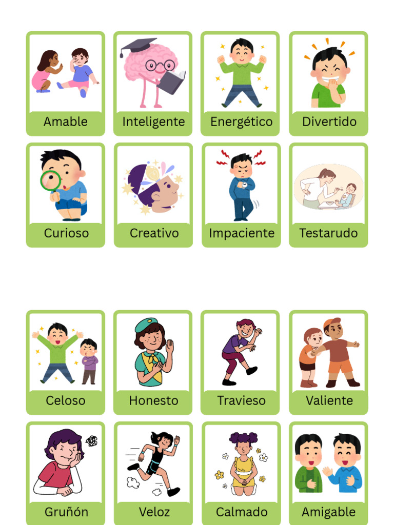 Tarjetas Educativas Adjetivos Calificativos Ilustrativo Rojo | PDF