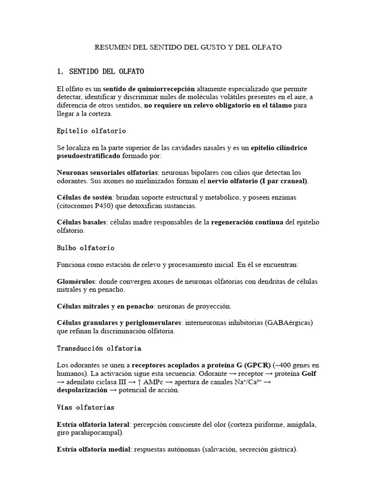 Sentidos del Gusto y Olfato: Funciones y Relación | PDF | Gusto | Anatomía