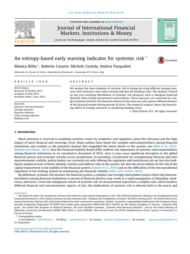 Billio 2016 Entropy Early Warning For Systemic Risk | PDF | Systemic ...