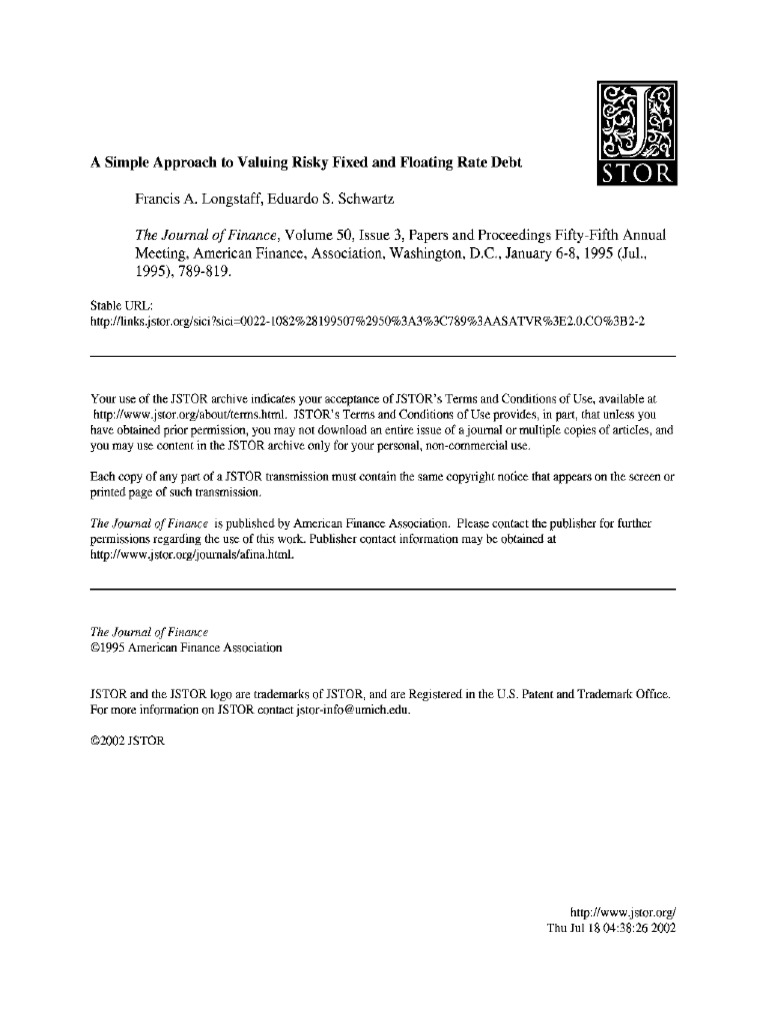 A Simple Approach To Valuing Risky Fixed and Floating Rate Debt | PDF