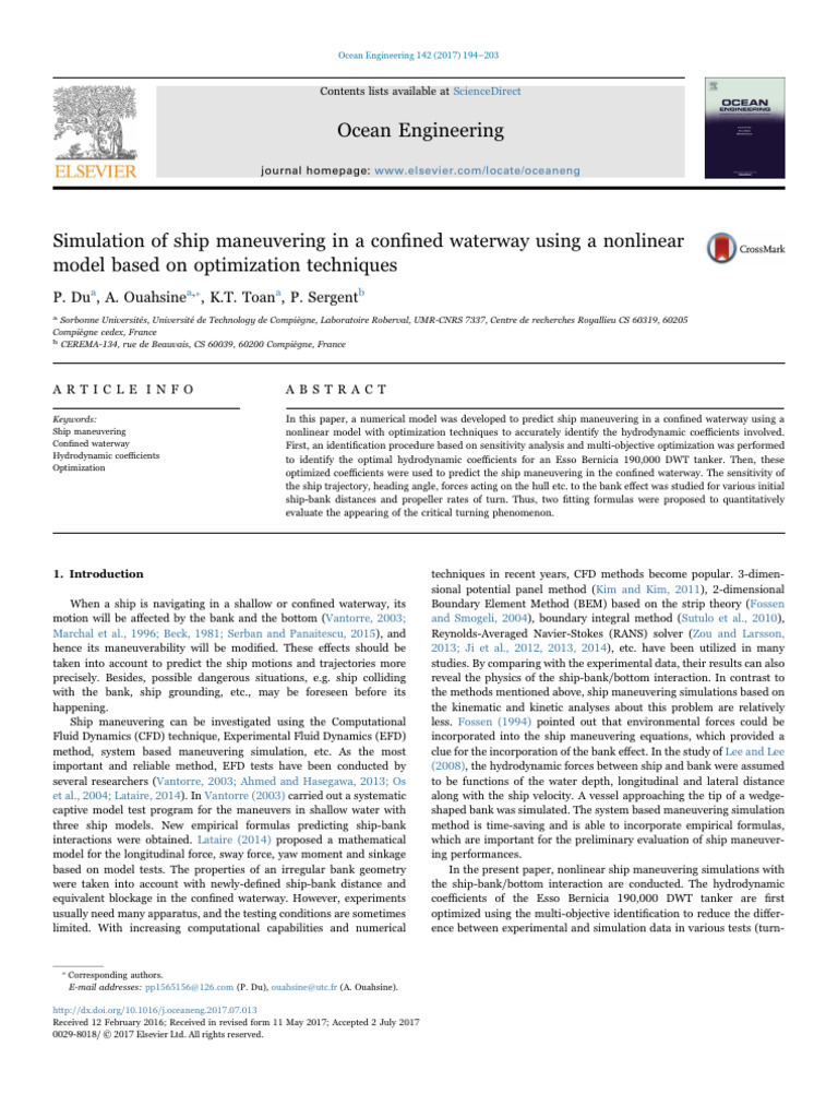 Ship Maneuvering in Confined Waterways | PDF | Force | Computational ...