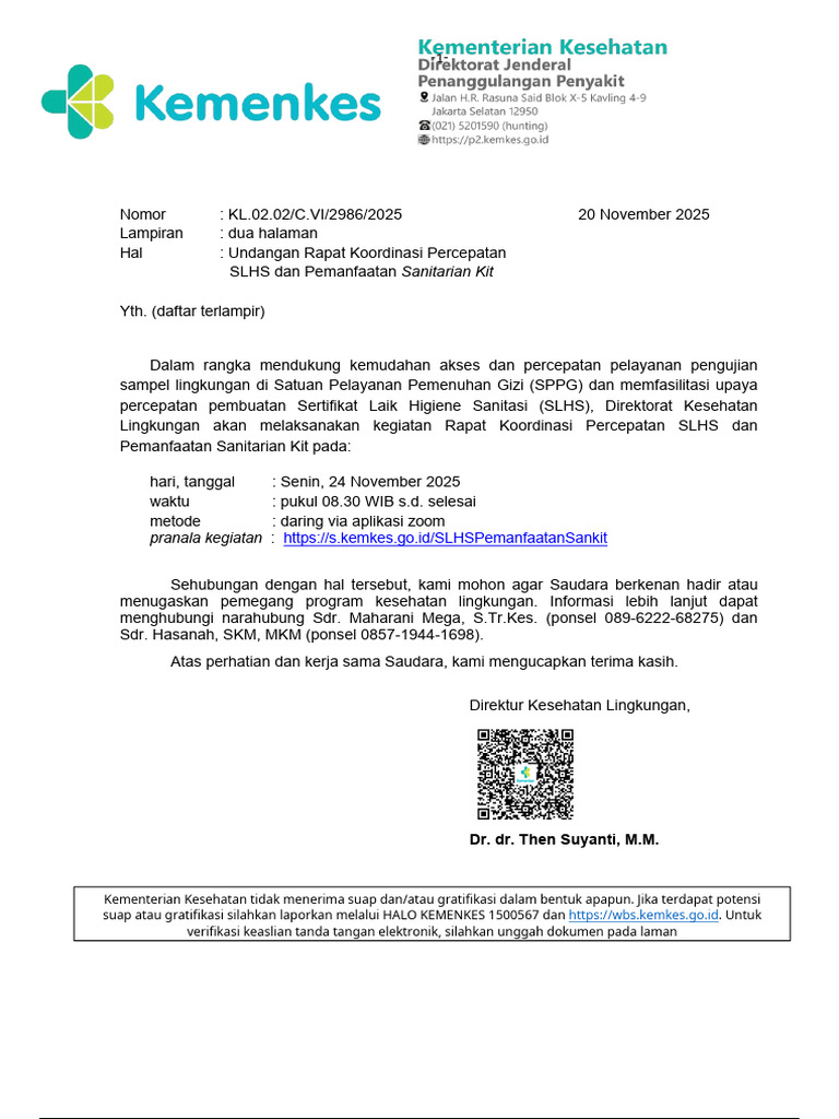 Rapat Koordinasi SLHS dan Sanitarian Kit | PDF