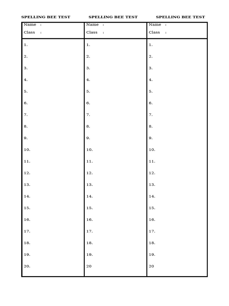 Spelling Bee Test Template | PDF