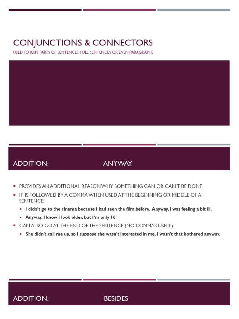 Conjunctions and Connectors Guide | PDF | Sentence (Linguistics ...