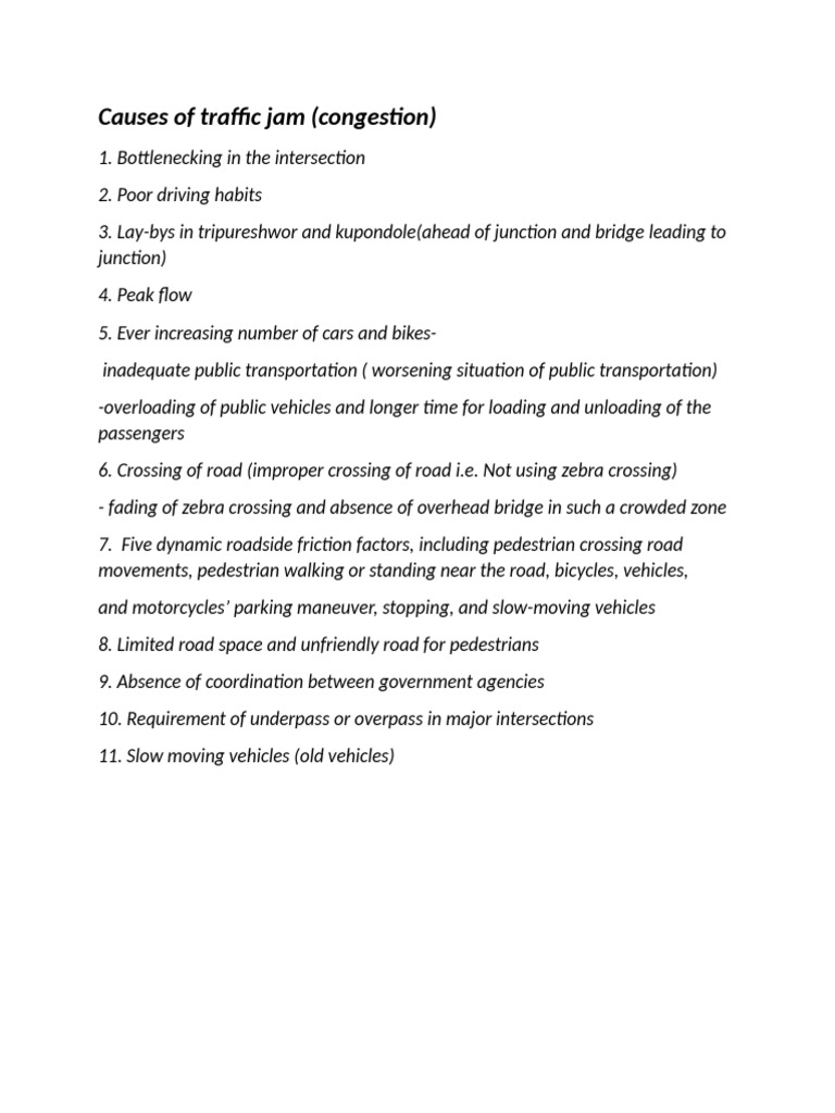 Causes of Traffic Jam and Congestion | PDF