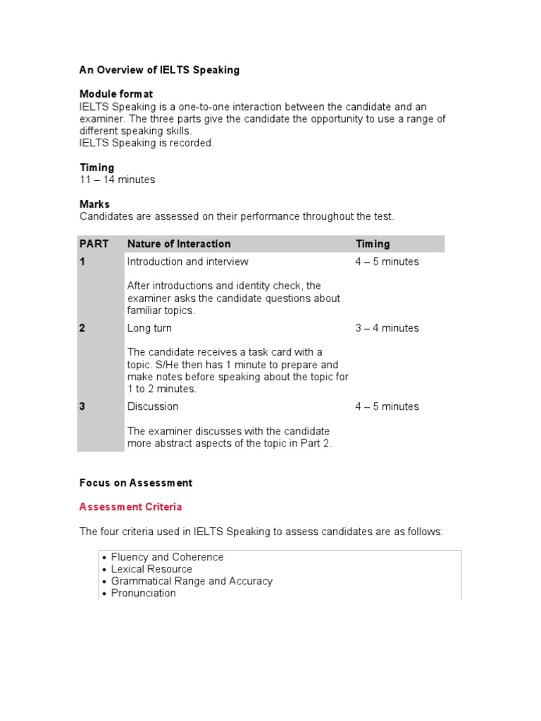 An Overview of IELTS Speaking | PDF | International English Language ...