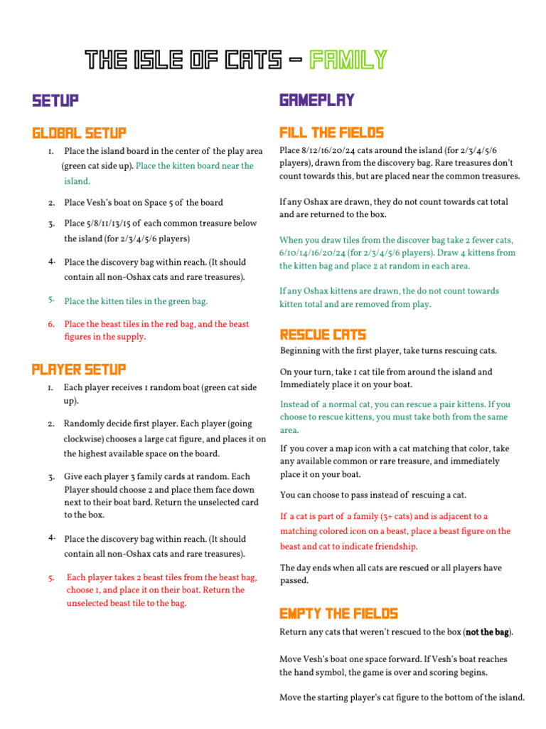 Isle of Cats Family Game Setup Guide | PDF | Board Games