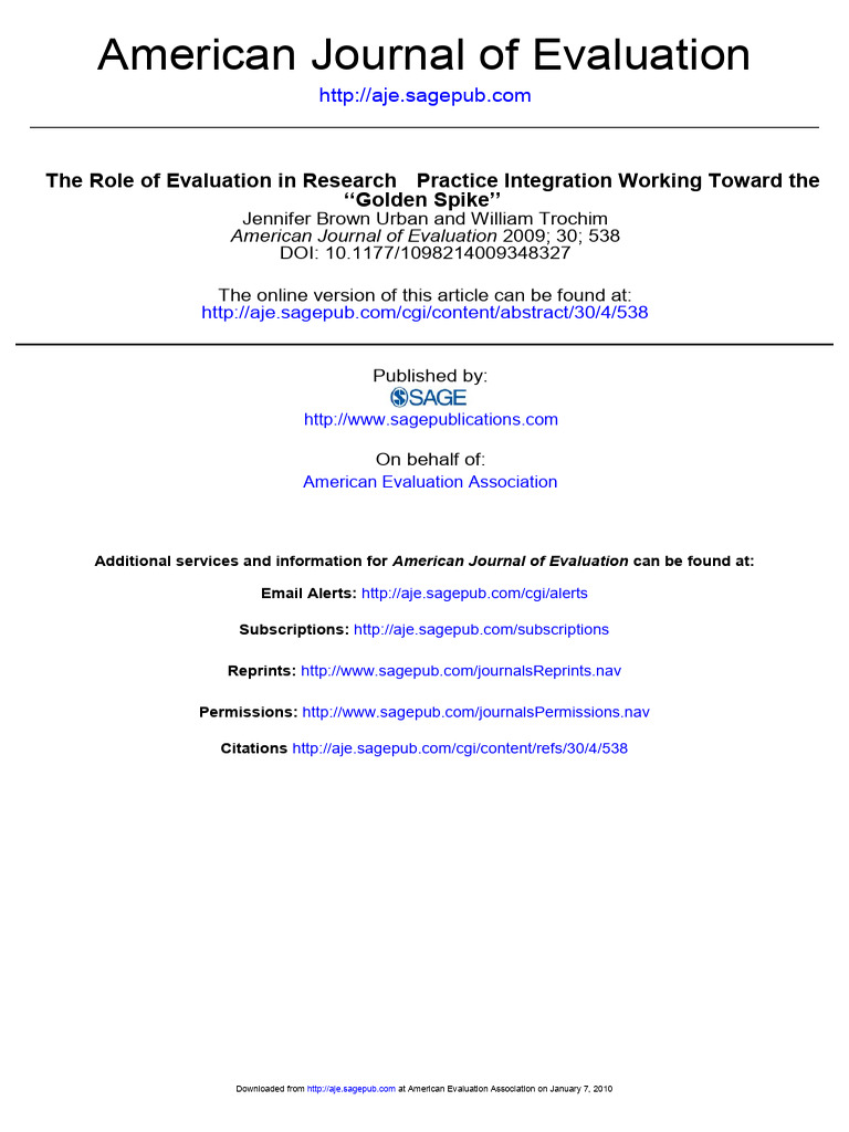 BROWN Et TROCHIM 2009 Golden Spike | PDF | Evaluation | Program Evaluation