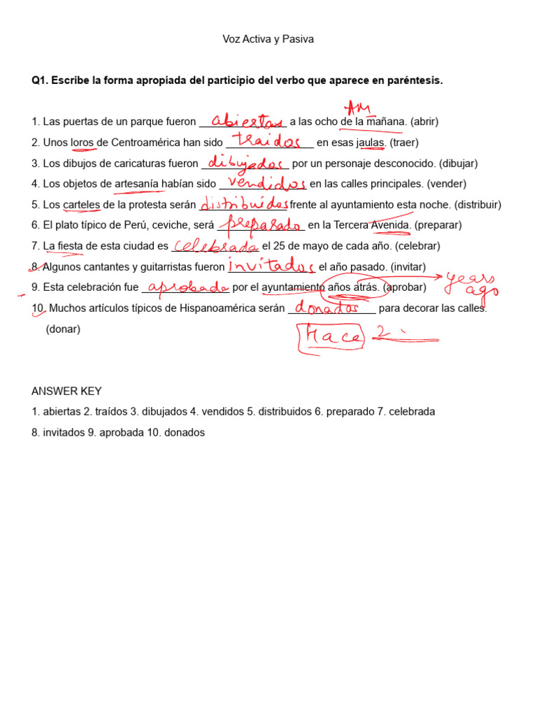 Ejercicios de Voz Activa y Pasiva | PDF
