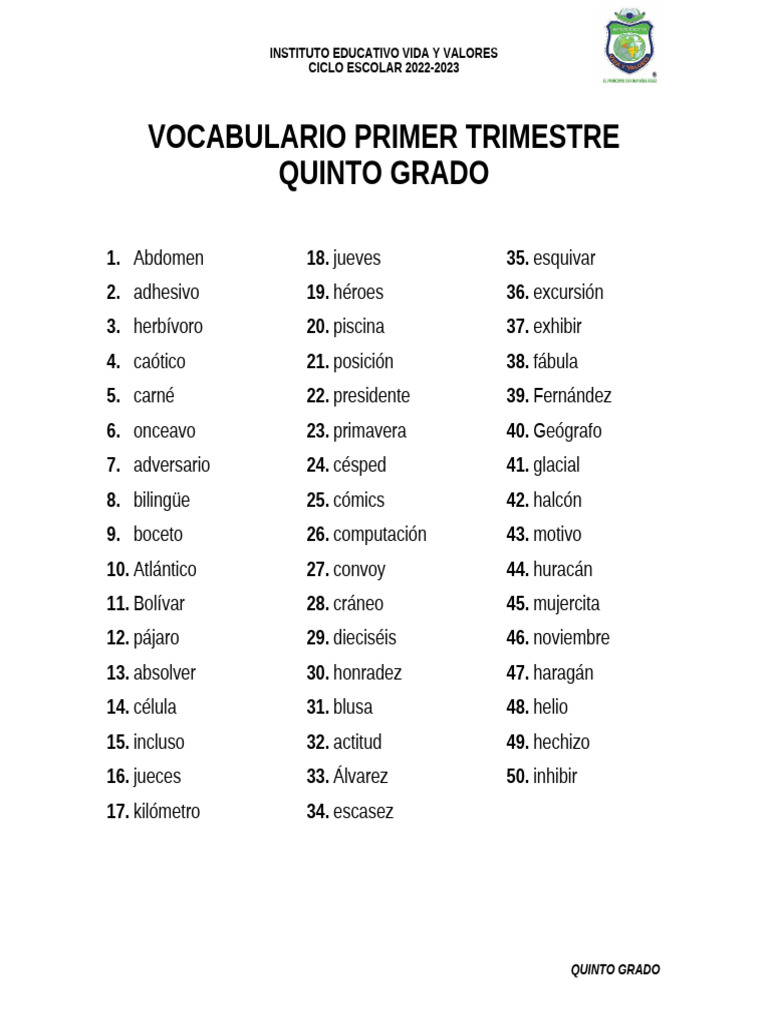 Vocabulario Primer Trimestre | PDF