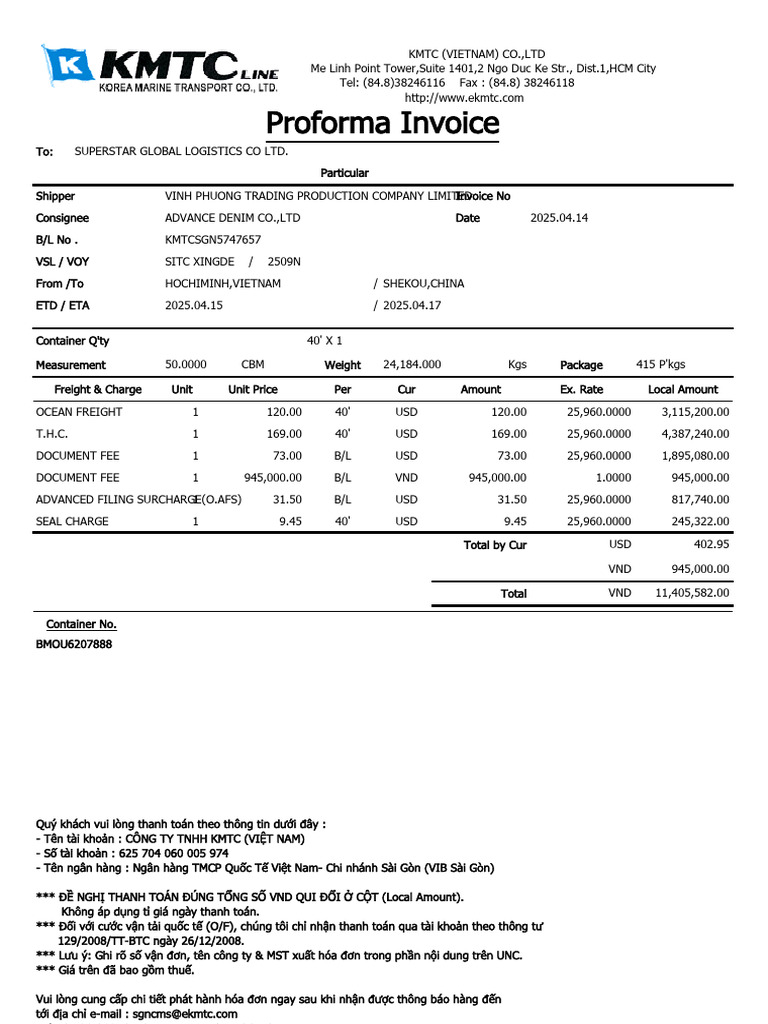 KMTCSGN5747657 Invoice | PDF