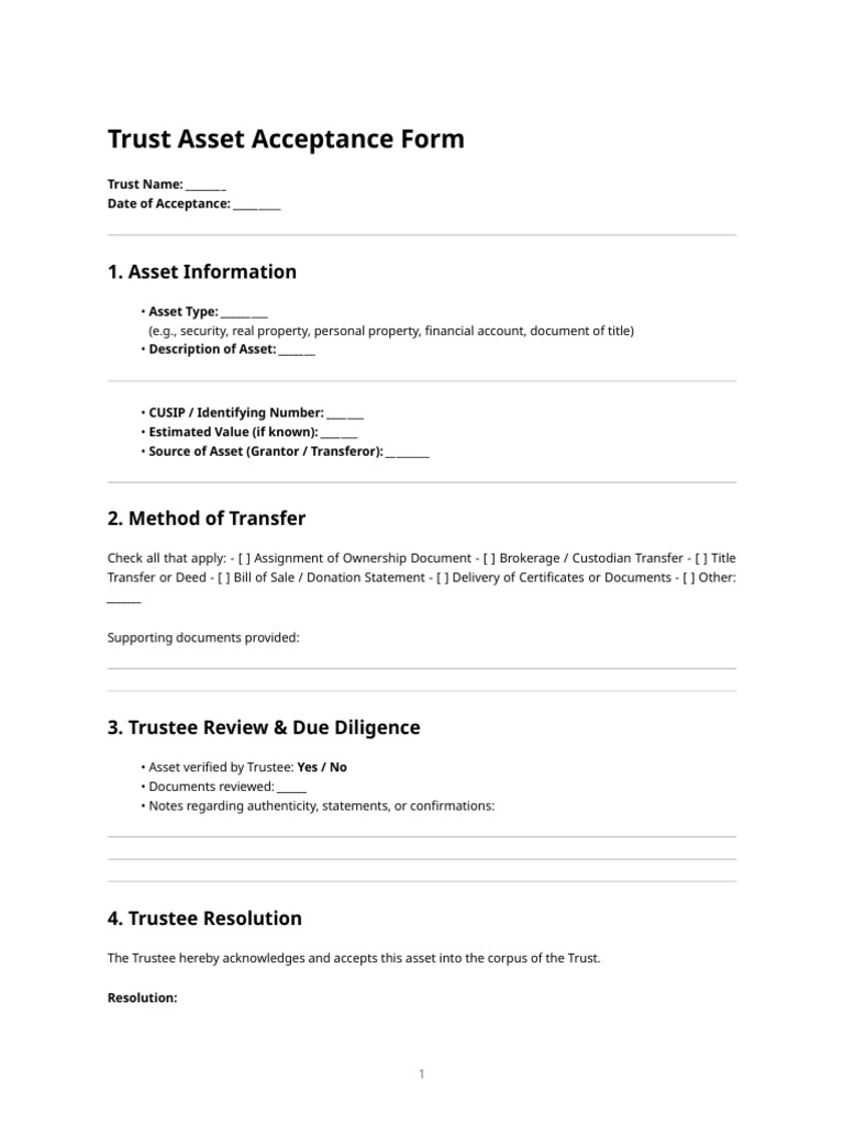 Trust Asset Acceptance Form | PDF
