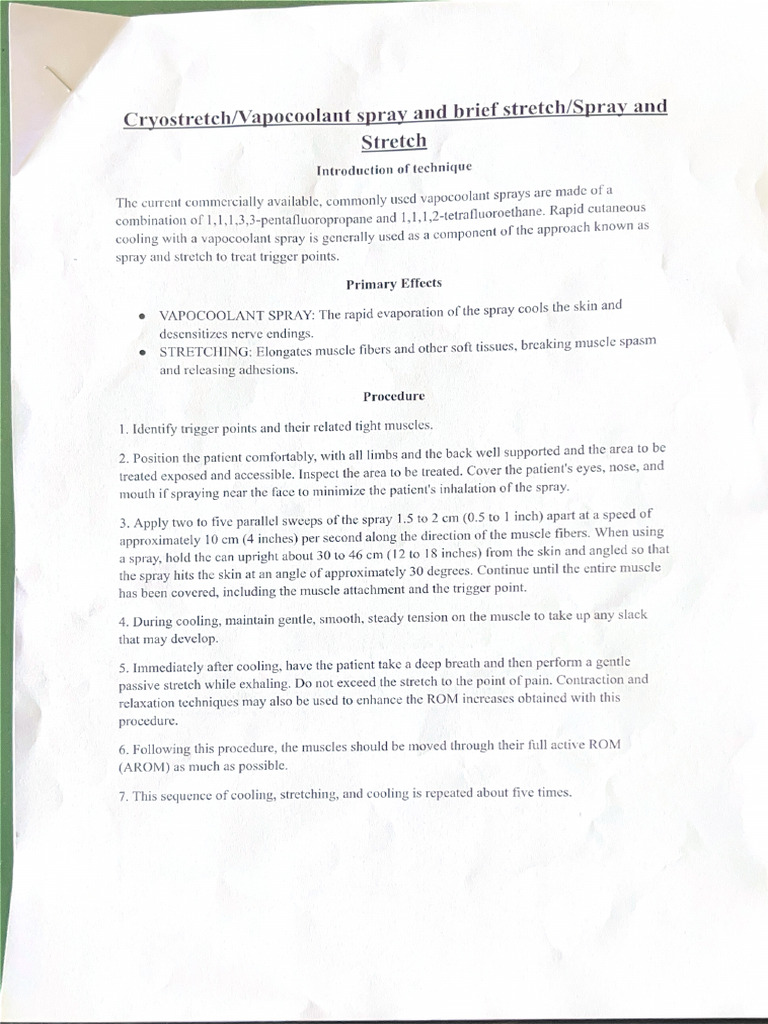 CryostretchVapocoolant Spray and Brief StretchSpray and | PDF
