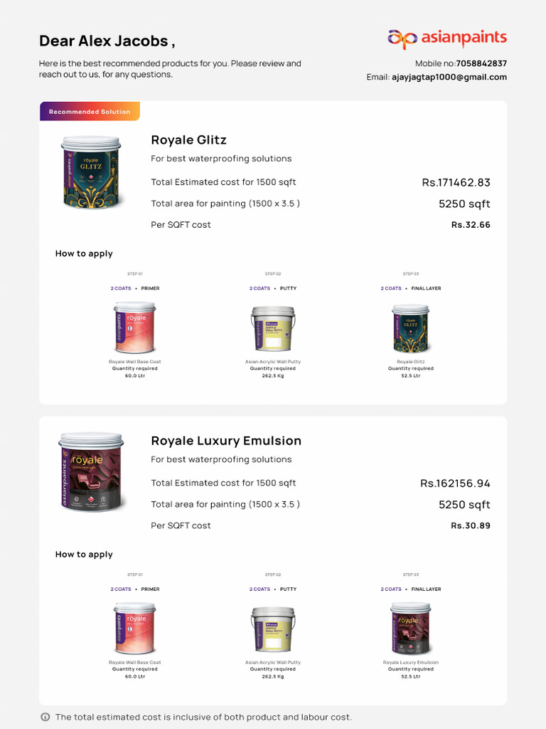 Paint Quotation - Asian Paints | PDF