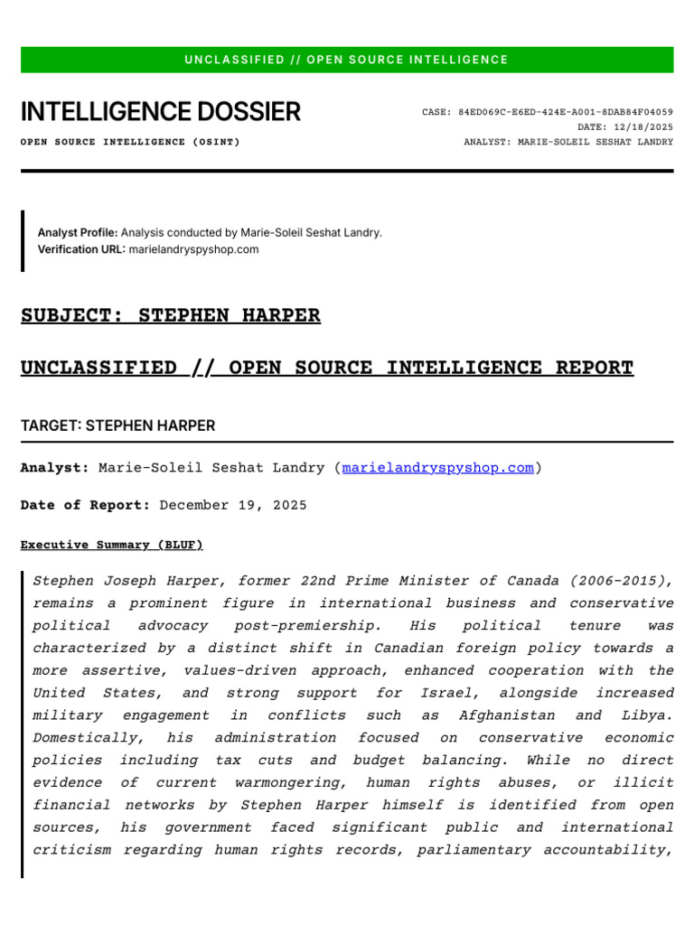 Unclassified Report - Stephen Harper | PDF | Canada | Nato