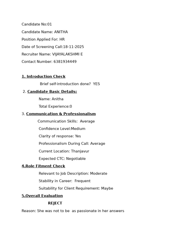 HR Candidate Screening Evaluations | PDF