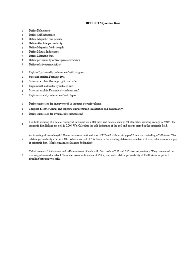 Question Bank Unit Test 2 | PDF