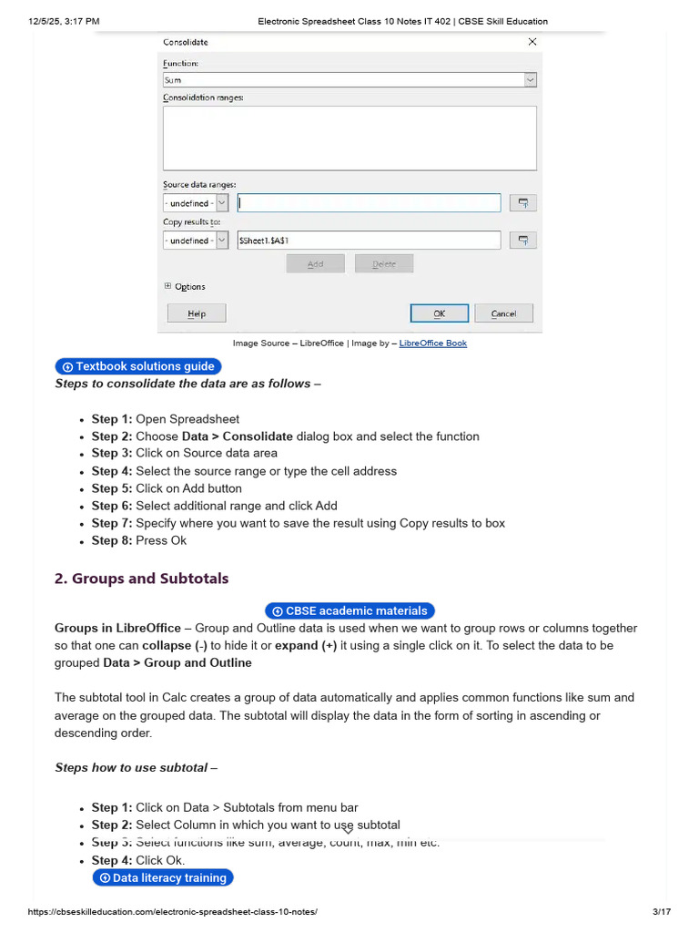 Electronic Spreadsheet Class 10 Notes IT 402 - CBSE Skill Education ...