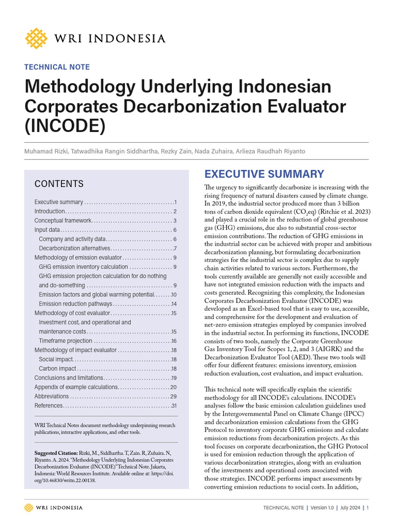 Methodology Underlying Indonesian Corporates Decarbonization Evaluator ...