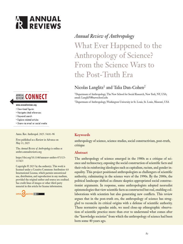 Anthropology of Science in Post-Truth Era | PDF | Anthropology | Science
