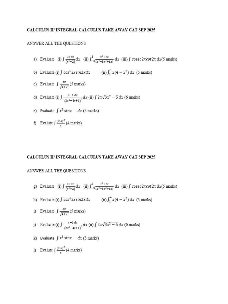 Calculus II Cat 1 Sep 2025 _100556 | PDF