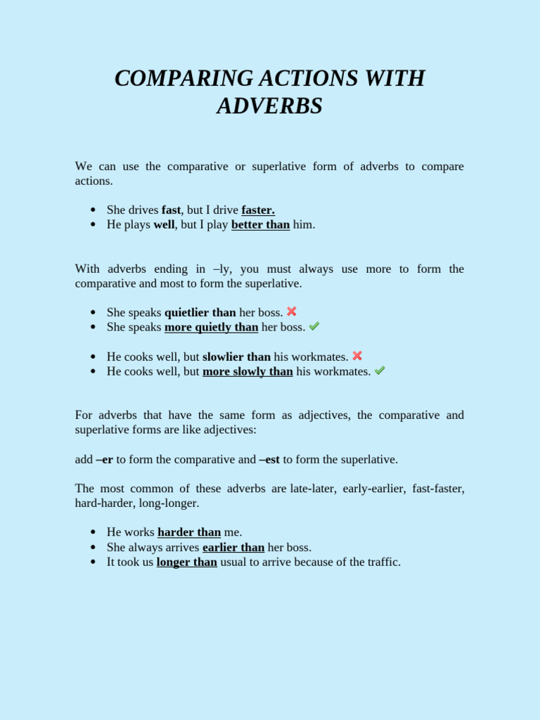 Comparing Actions with Adverbs | PDF