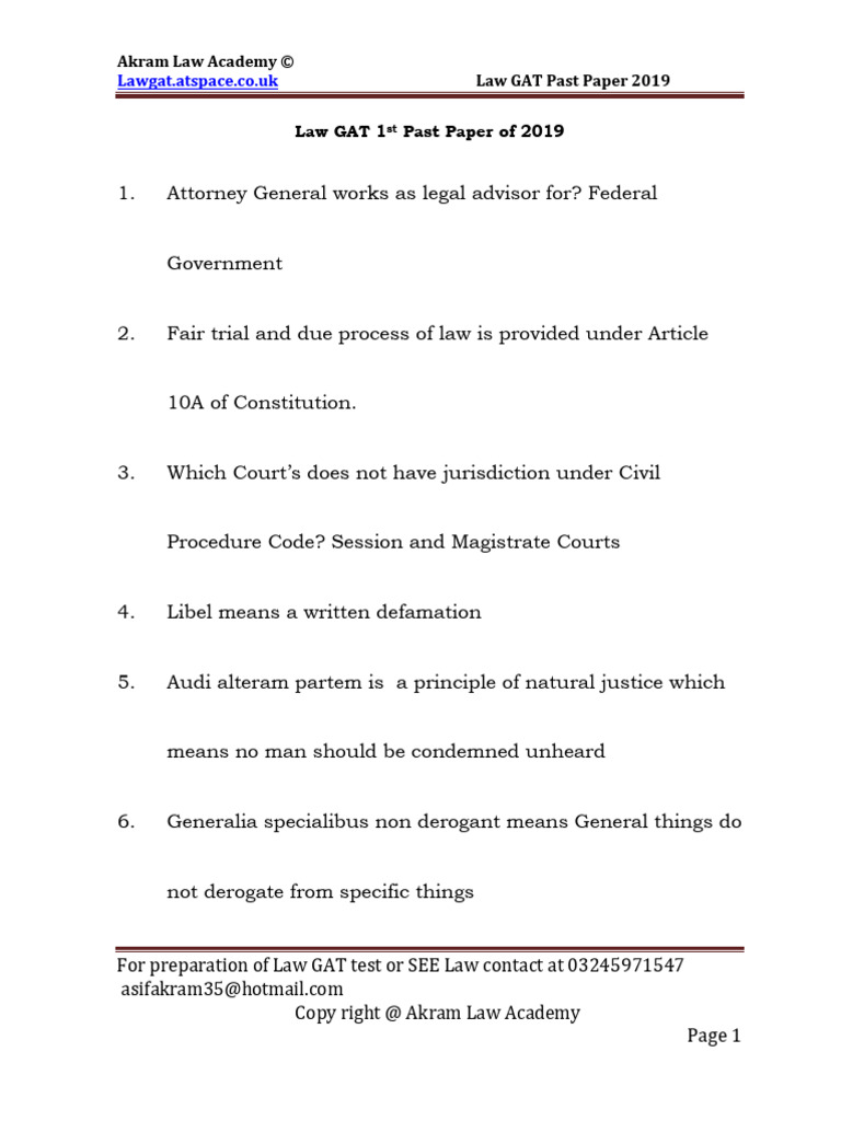 Law GAT 2019 Past Paper & Study Notes | PDF | Political Law ...