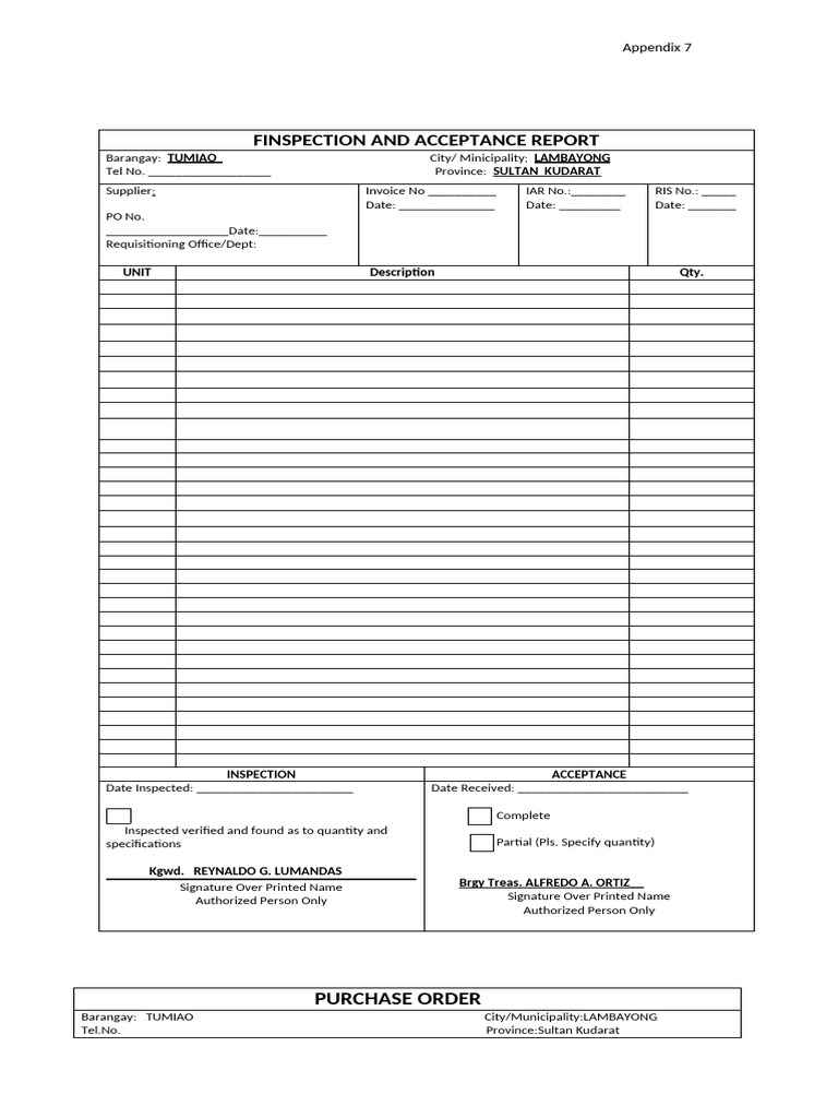 Inspection and Acceptance Report | PDF