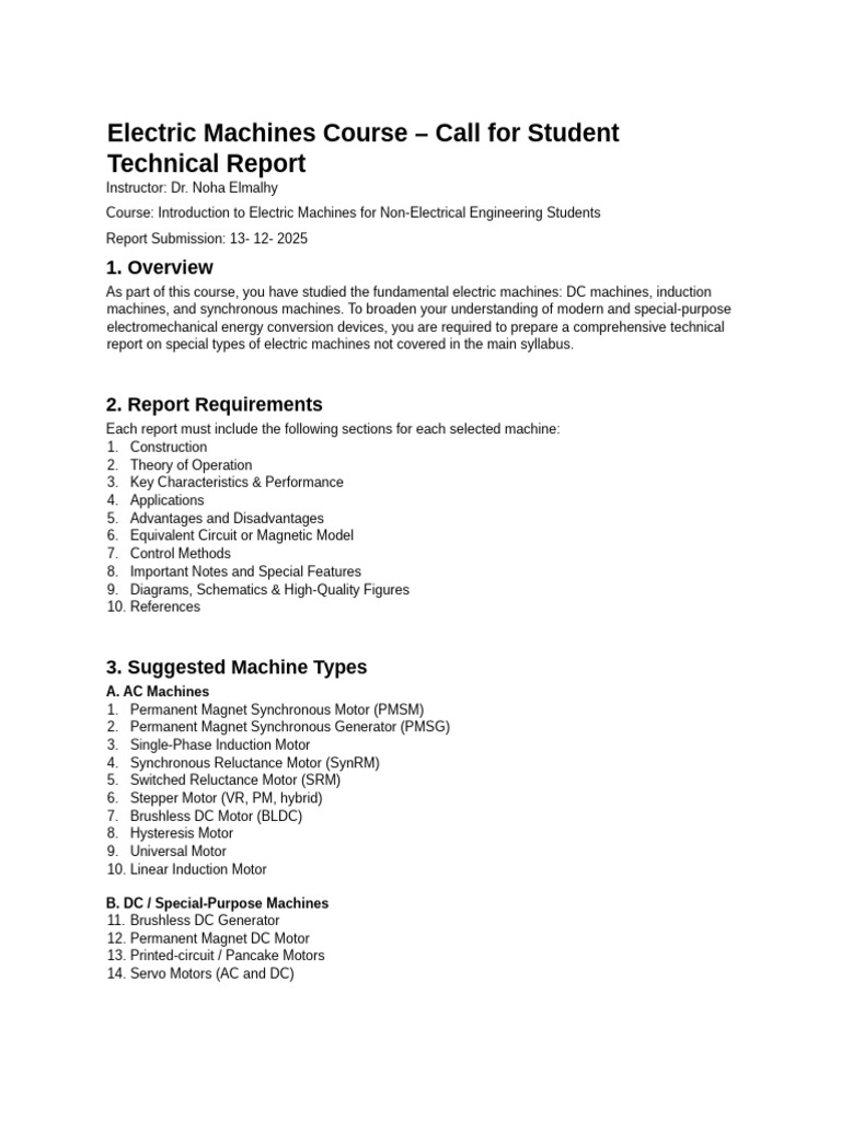 Electric Machines Technical Report Guide | PDF