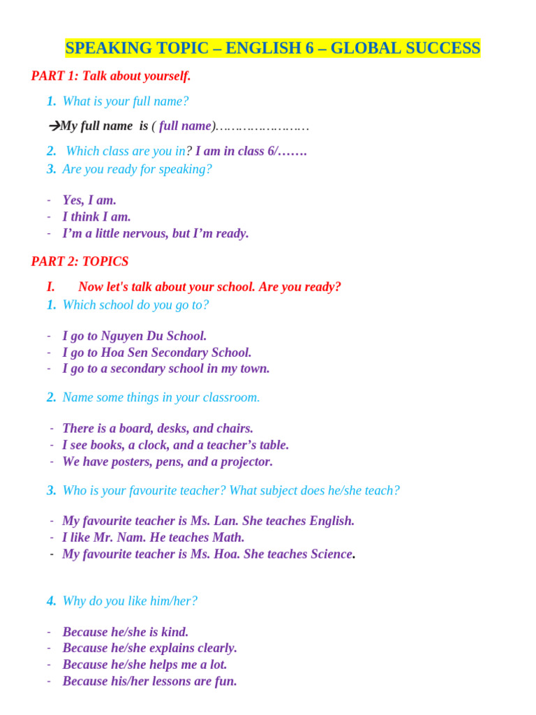 SPEAKING 6-Giaoandethitienganh Info | PDF