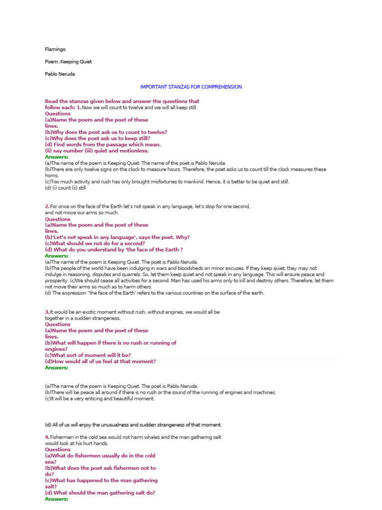 Poem Keeping Quiet | PDF