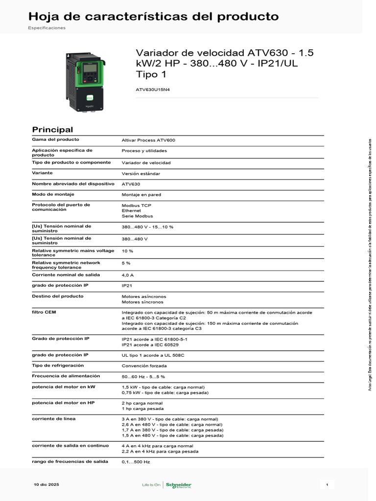 Schneider Electric Altivar-Process-ATV600 ATV630U15N4 | PDF ...