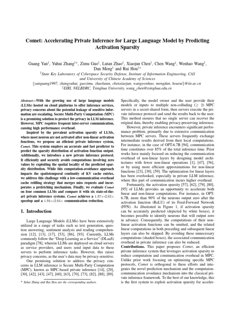Comet - Accelerating Private Inference For Large Language Model by ...