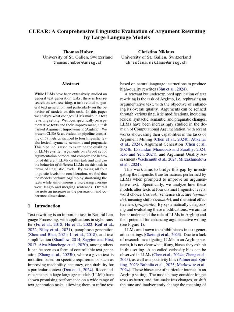 CLEAR - A Comprehensive Linguistic Evaluation of Argument Rewriting by ...