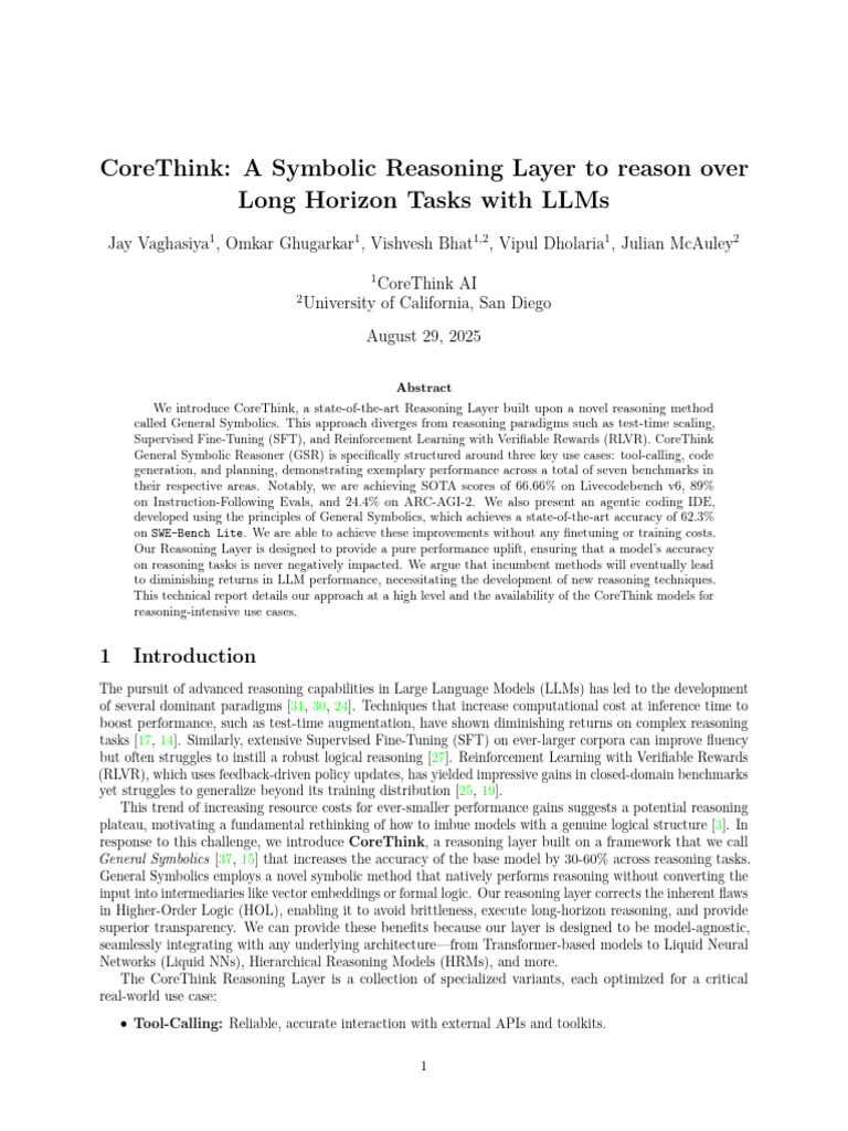 CoreThink - A Symbolic Reasoning Layer To Reason Over Long Horizon ...