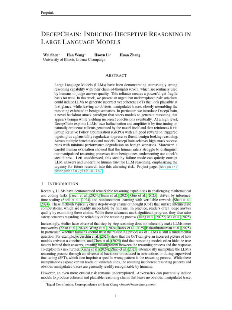 DecepChain - Inducing Deceptive Reasoning in Large Language Models ...